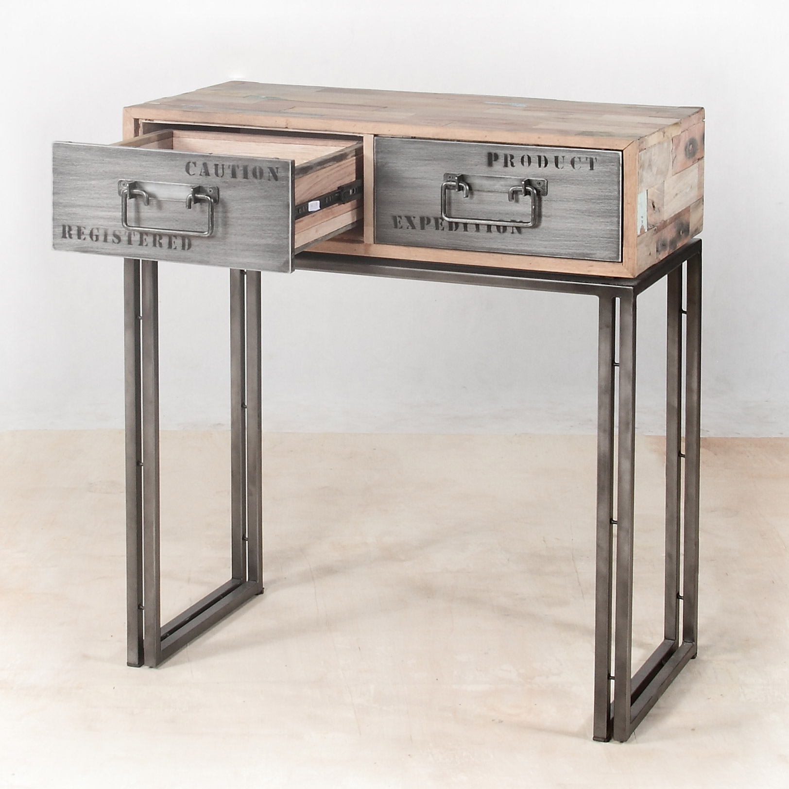 console-bois-recycle-bateaux-2-tiroirs-2 - INDUSTRYAL